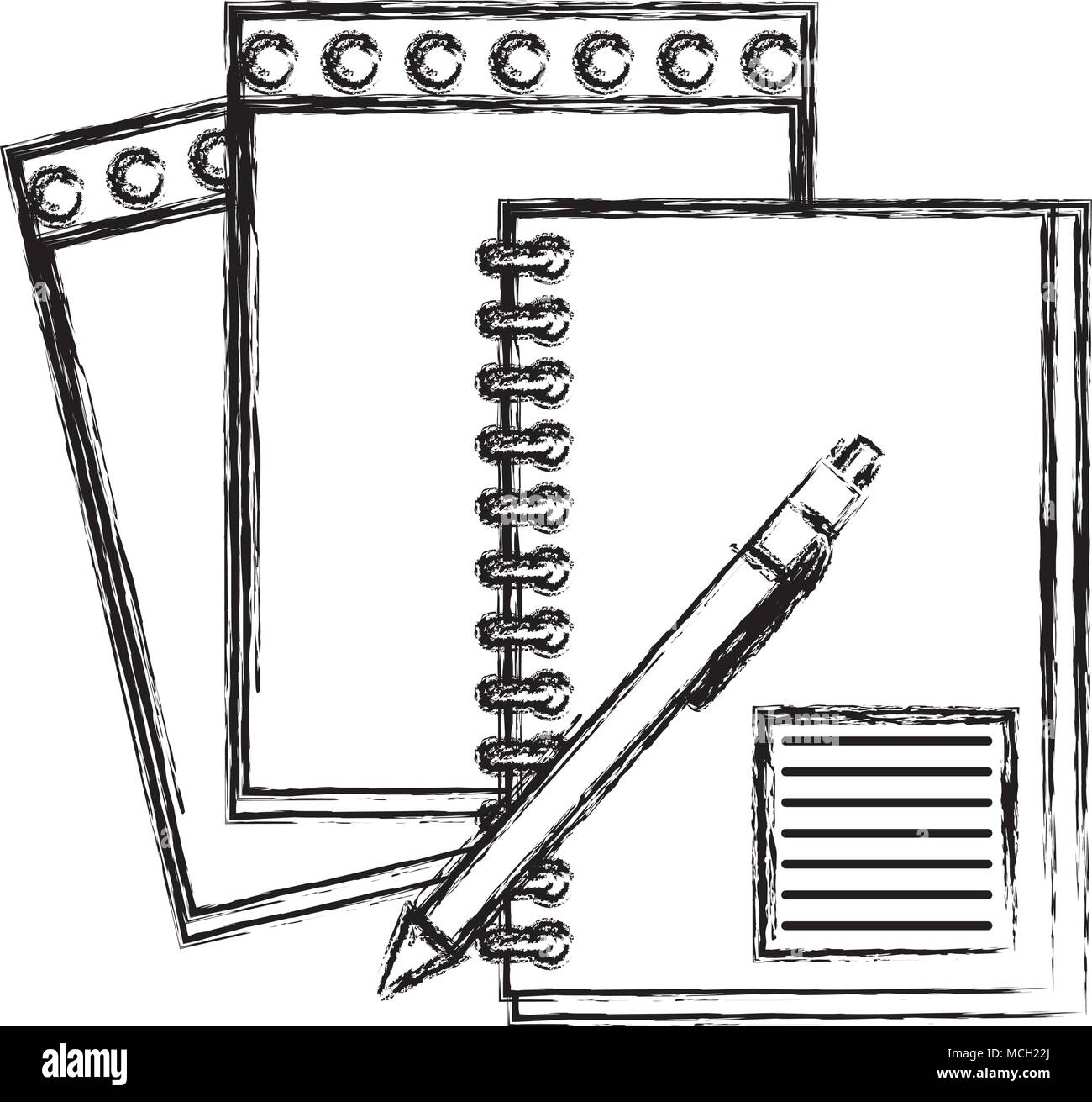 grunge notebook and note paper with pen tools vector illustration Stock ...