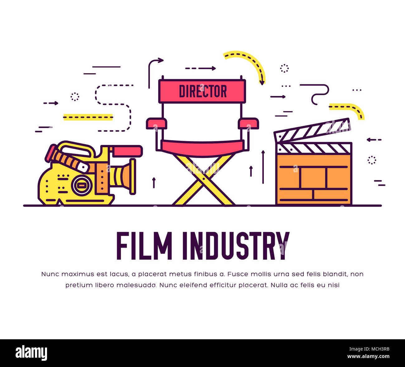 Premium quality cinema industry thin line design set. Filming ...