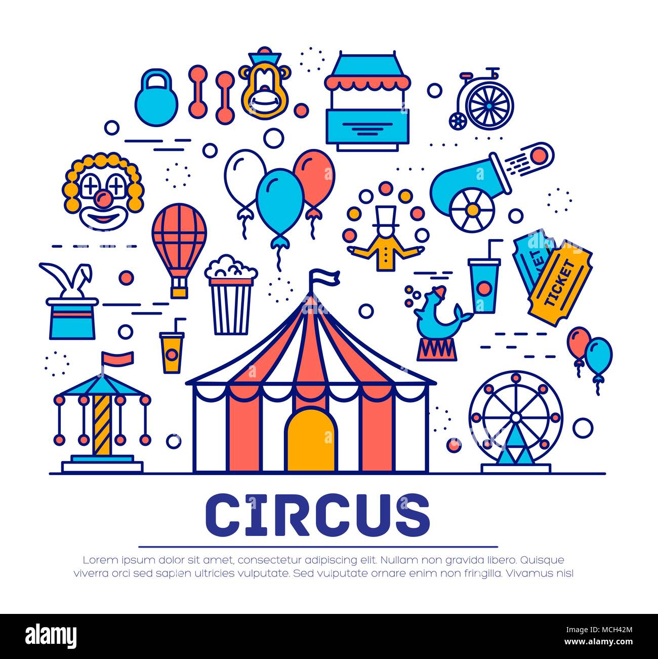 Premium quality circus outline icons collection set. Festival linear ...