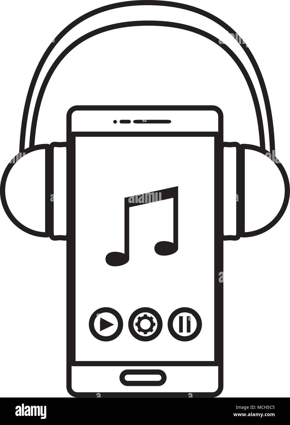 line smartphone technology with play music and headphone vector ...