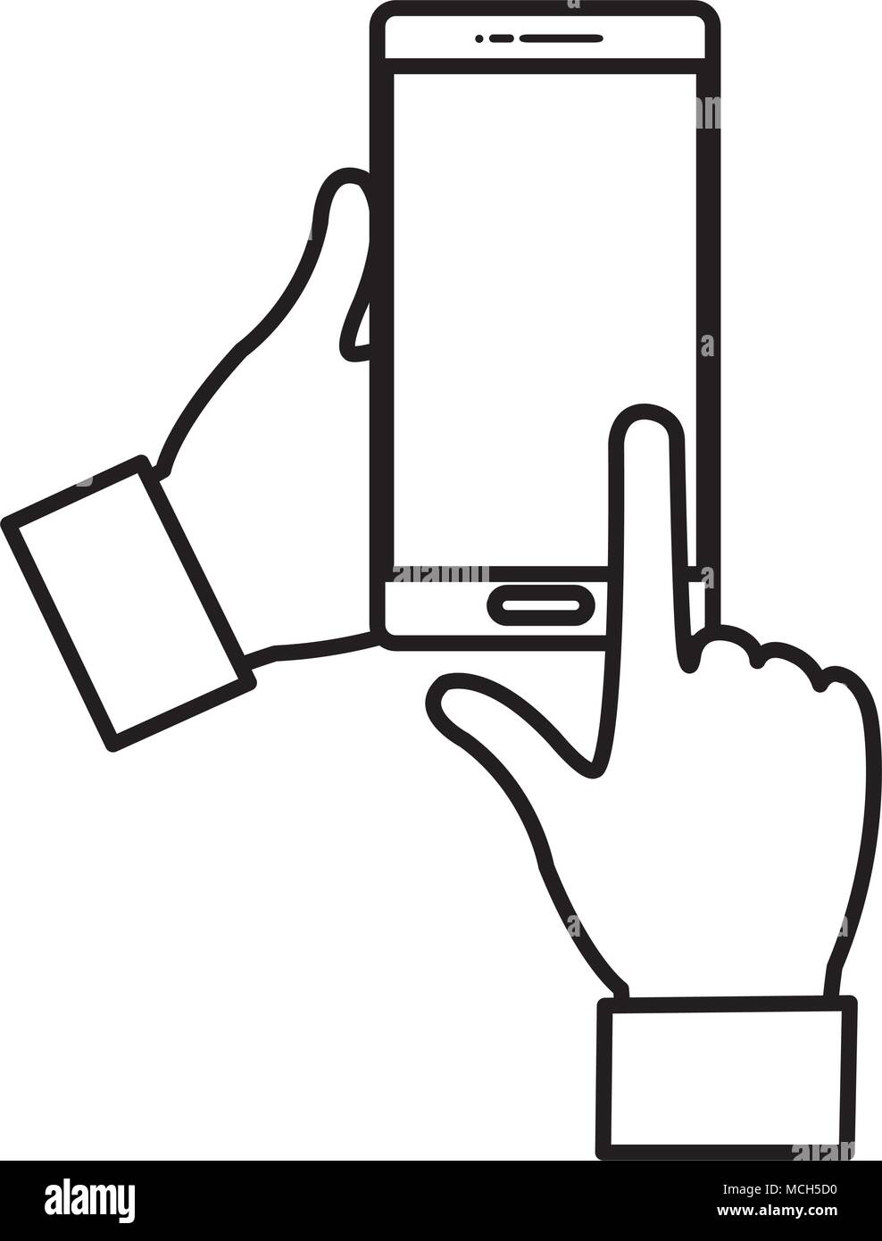 line person hands with internet smarphone technology vector ...