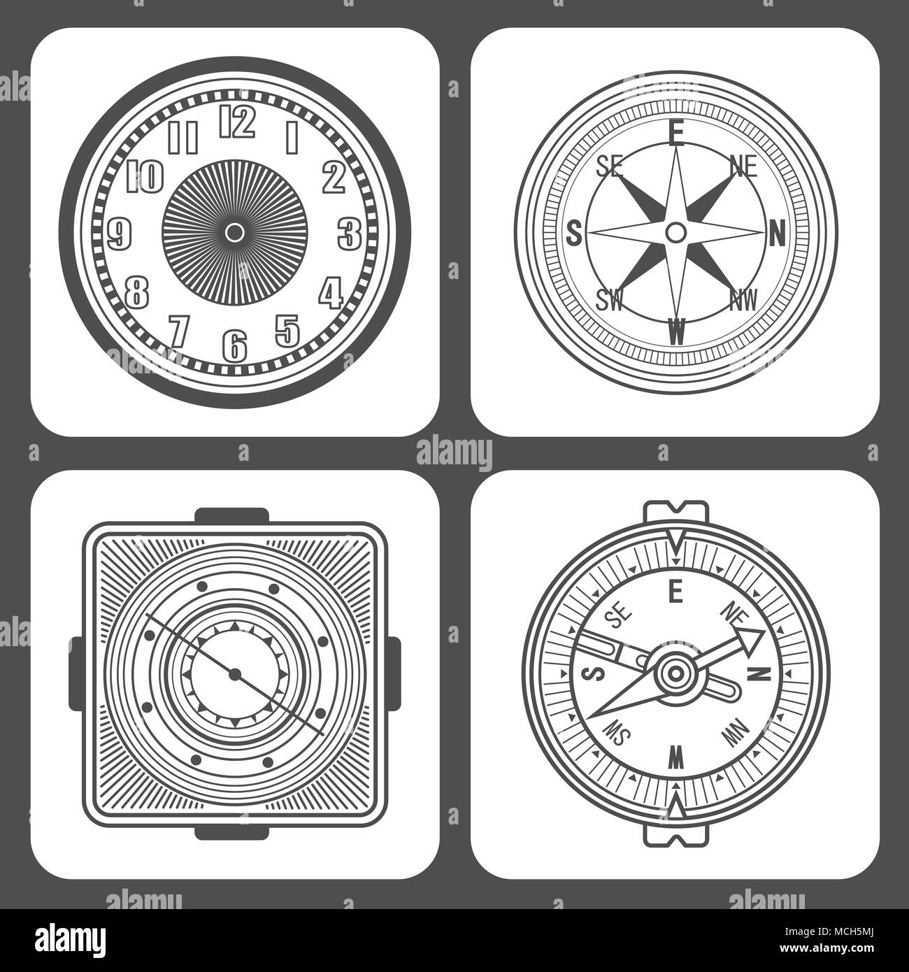 Set of Classic design mechanical wristwatch isolated on white background. Clock face with hour ...