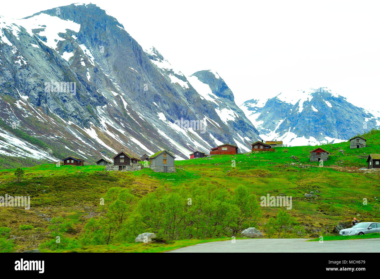 Landscapes of Norway with its mountains and green fields Stock Photo ...