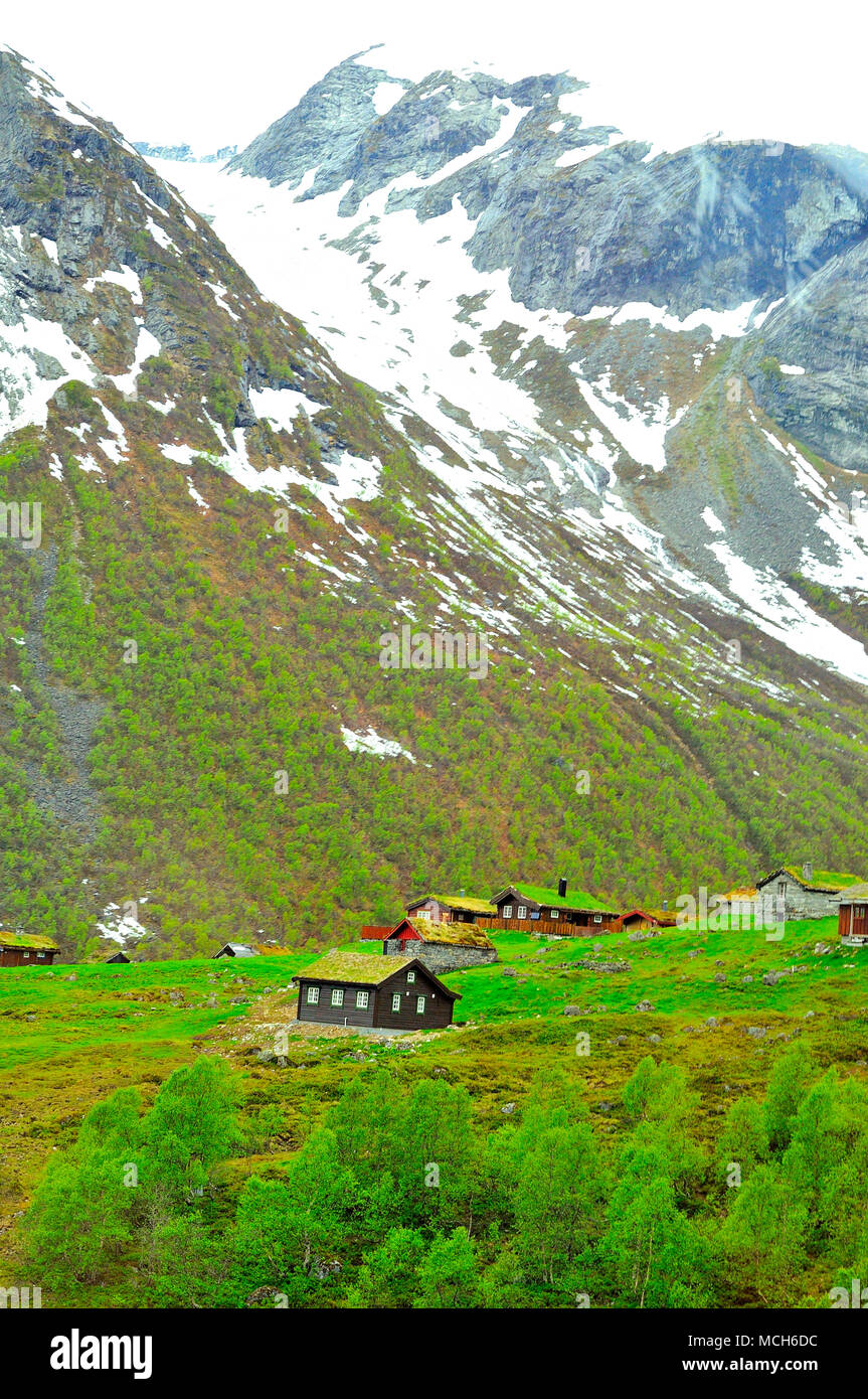 Landscapes of Norway with its mountains and green fields Stock Photo ...