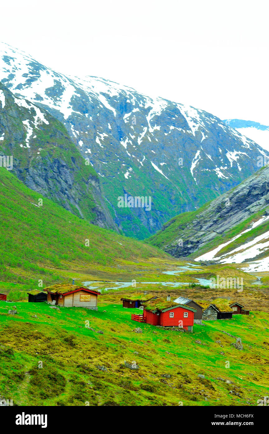 Landscapes of Norway with its mountains and green fields Stock Photo ...