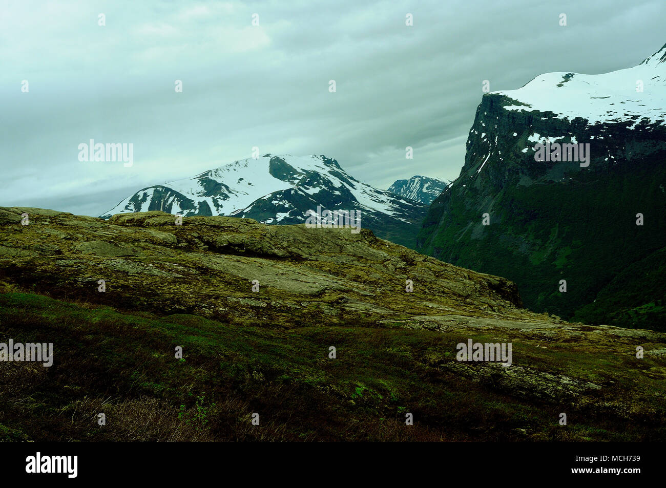 Landscapes of Norway with its mountains and green fields Stock Photo ...