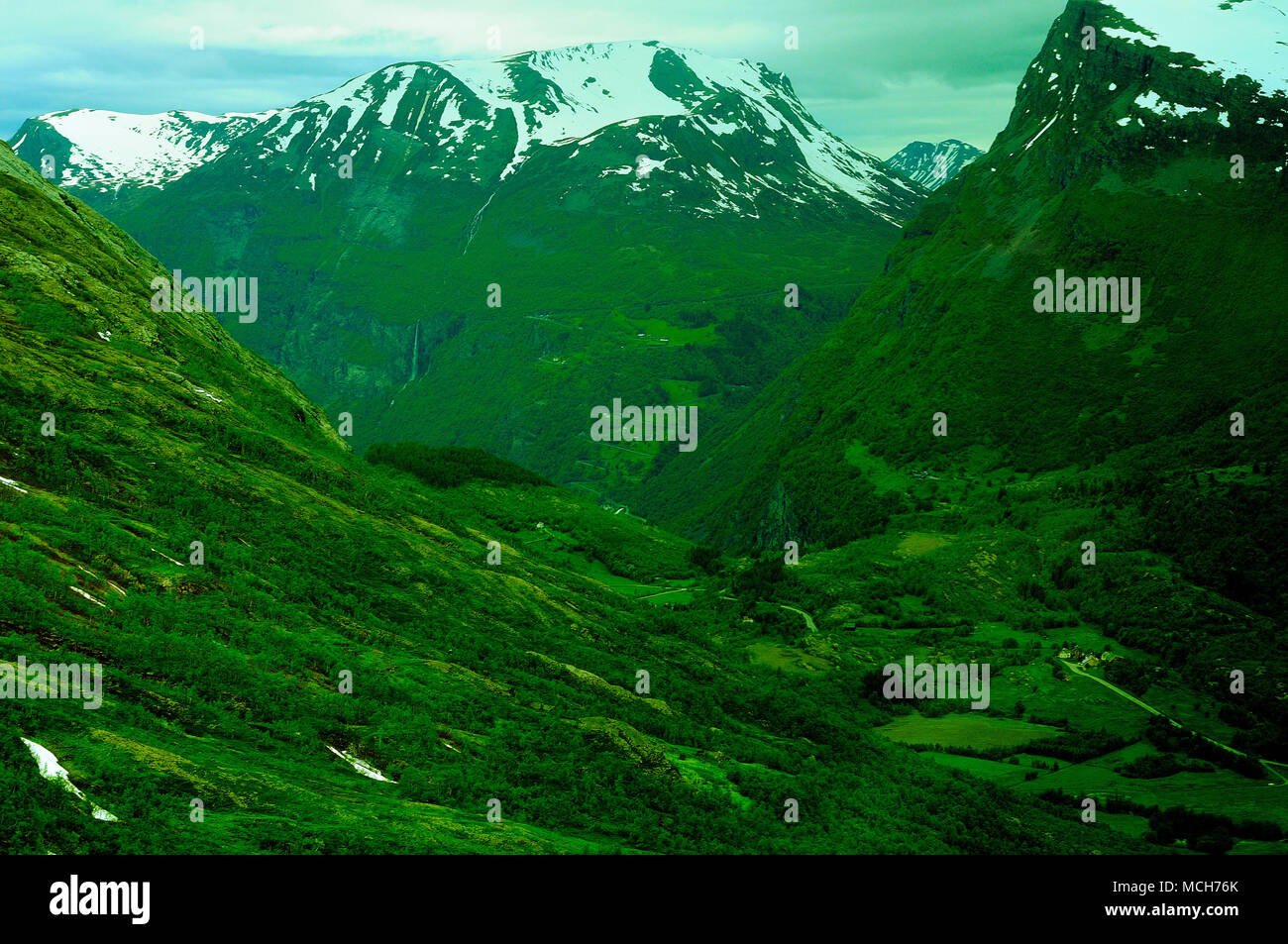Landscapes of Norway with its mountains and green fields Stock Photo ...