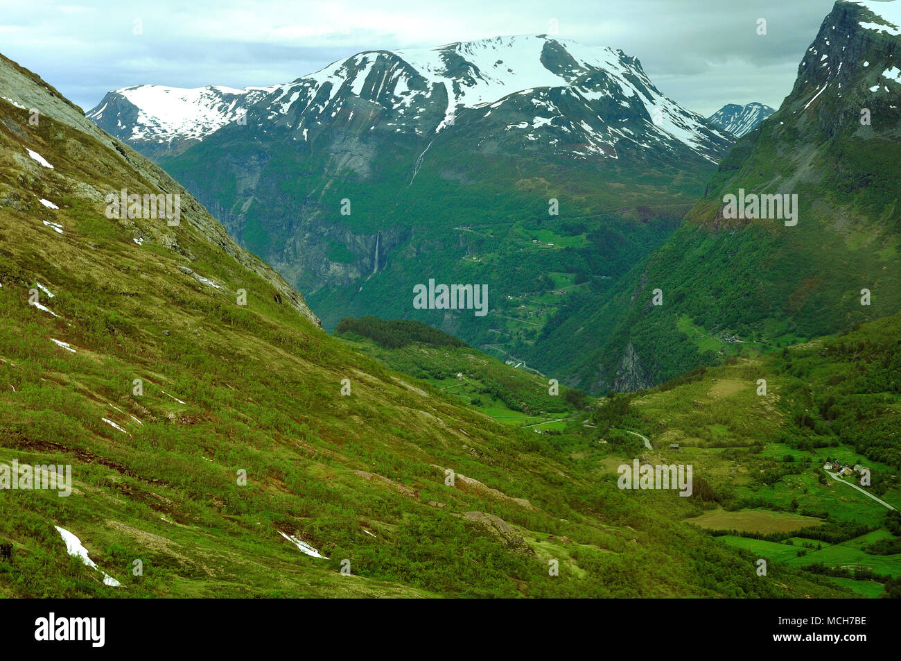 Landscapes of Norway with its mountains and green fields Stock Photo ...