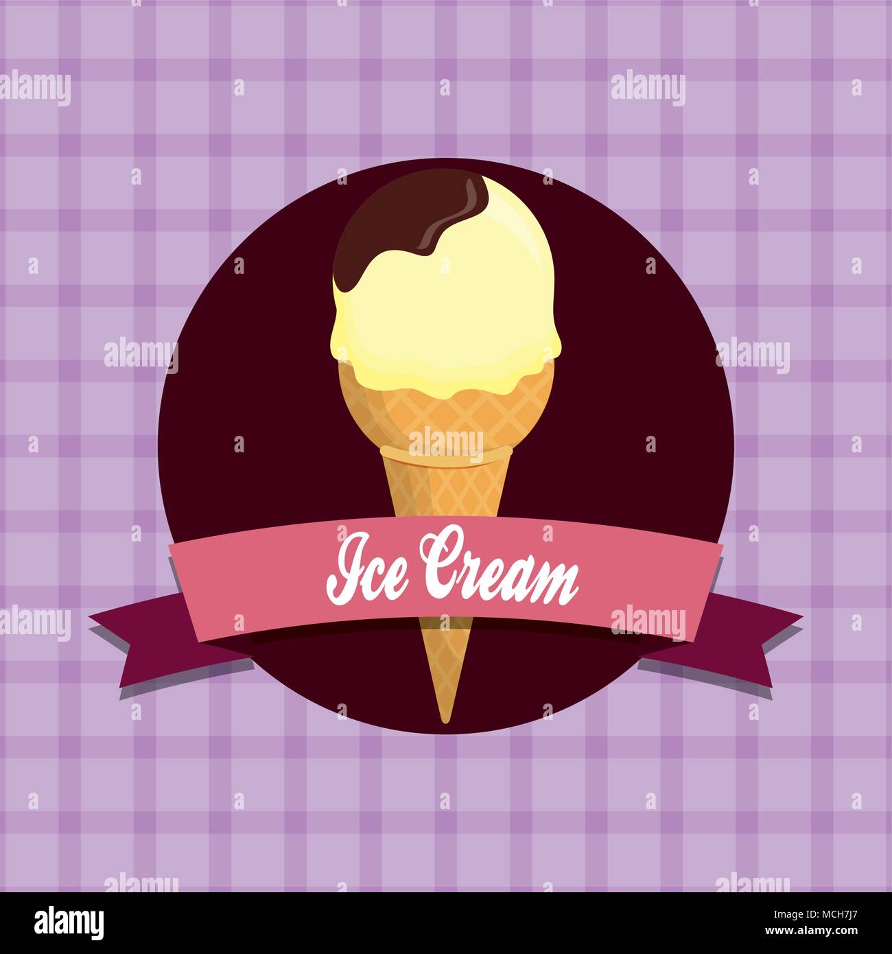 decorative ribbon and frame with ice cream cone icon over background ...