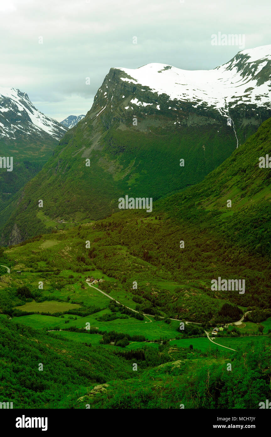 Landscapes of Norway with its mountains and green fields Stock Photo ...