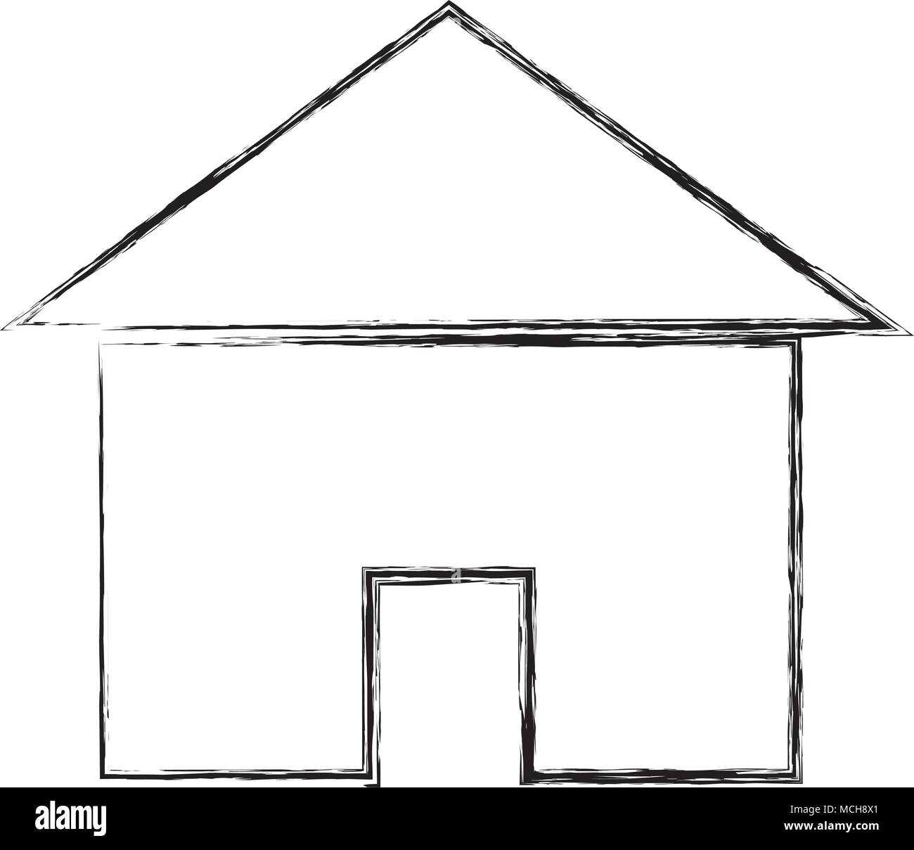 grunge pictogram house with roof and door architecture vector ...