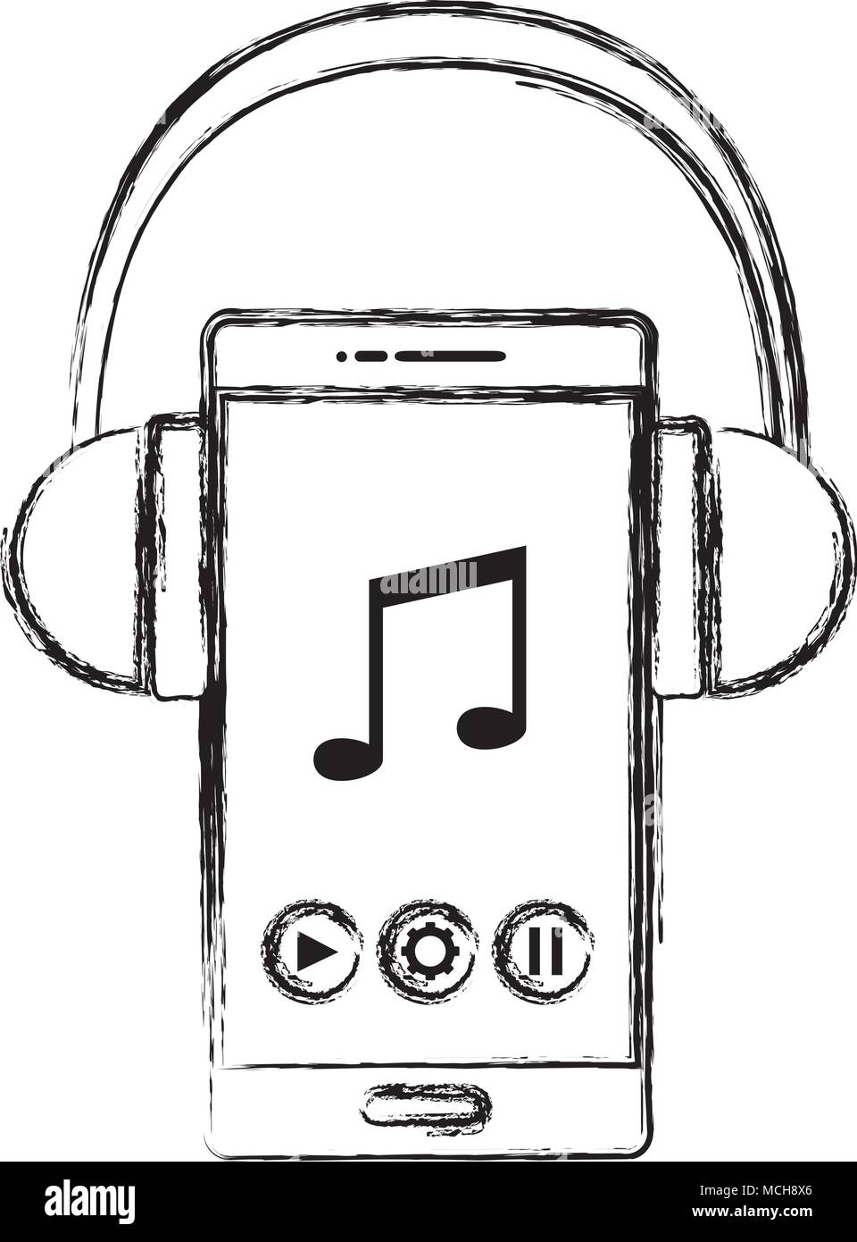 grunge smartphone technology with play music and headphone vector ...