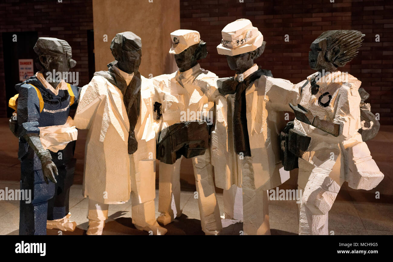 Statues on the street, blocky and surreal, Singapore business district ...