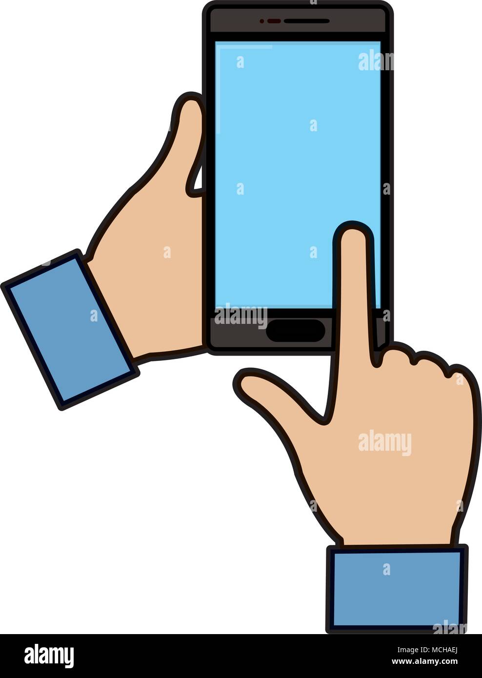 color person hands with internet smarphone technology vector ...