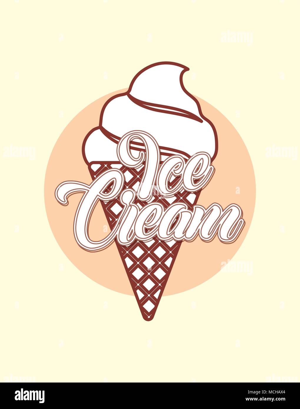 ice cream cone icon over yellow background, line design. vector ...