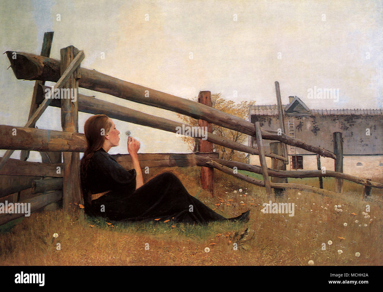 June. Girl with Dandelion Stock Photo - Alamy