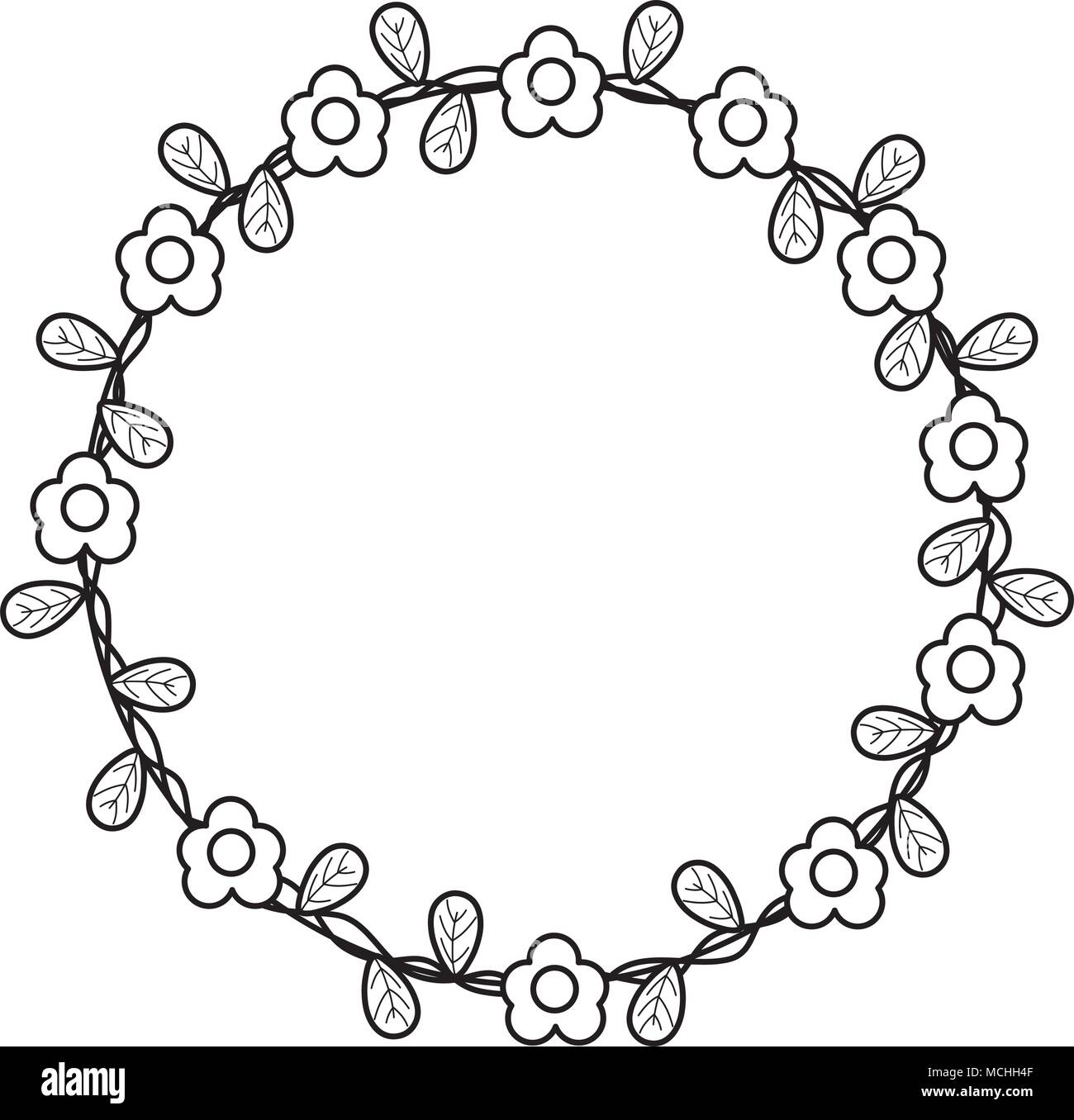 line circle flowers and leaves rusic nature Stock Vector Image & Art ...