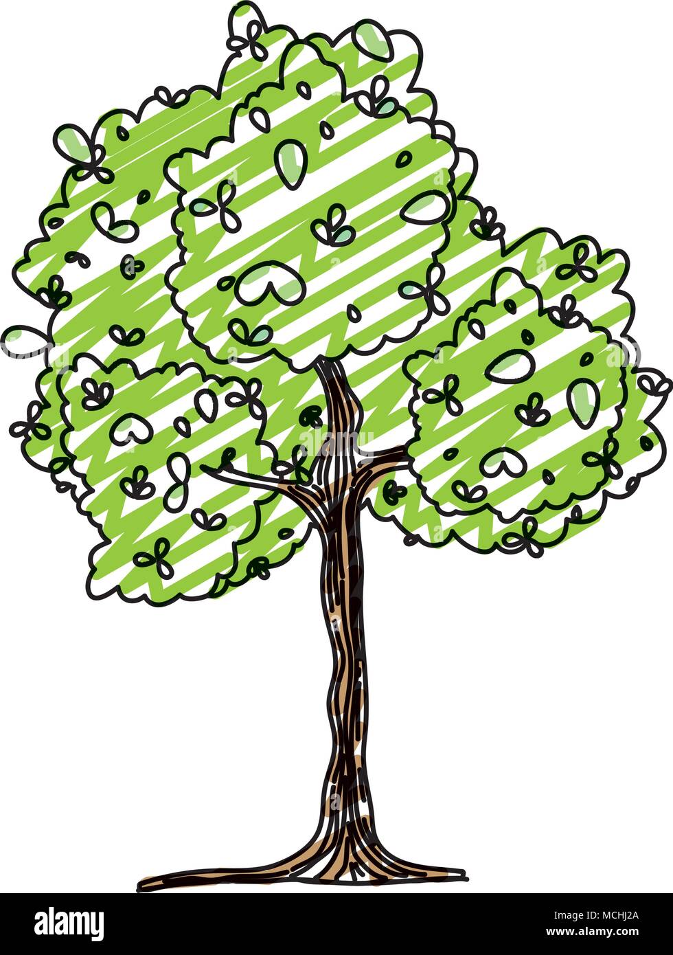 doodle natural tree with stalk and exotic leaves Stock Vector Image ...
