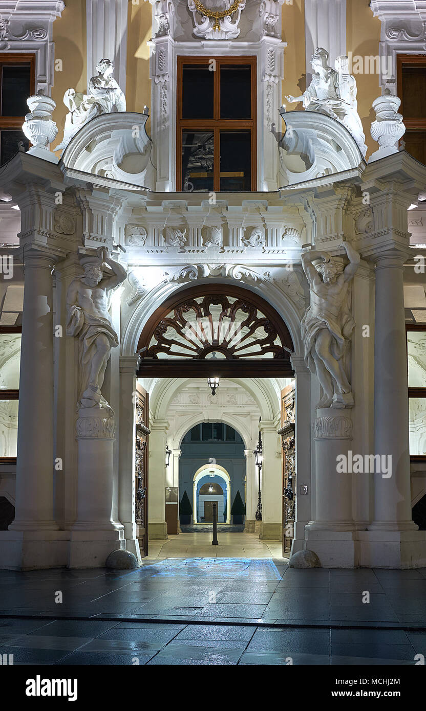 Entrance to Palais Kinsky, a Baroque palace in central Vienna, Austria ...