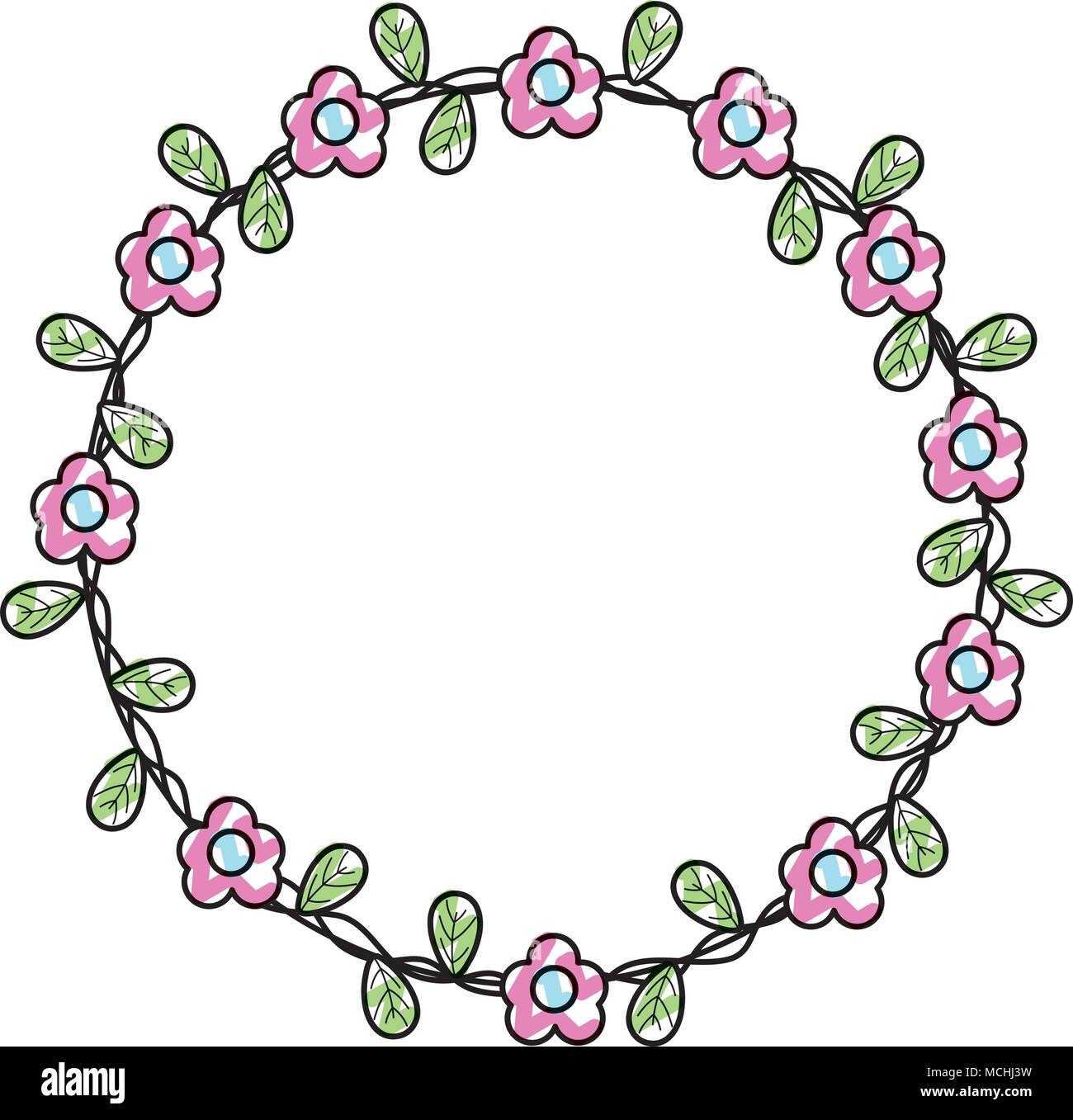 doodle circle flowers and leaves rusic nature Stock Vector Image & Art ...