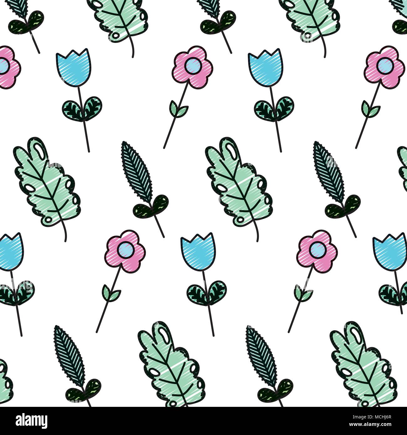 doodle beautiful flowers with petals and leaves background Stock Vector ...