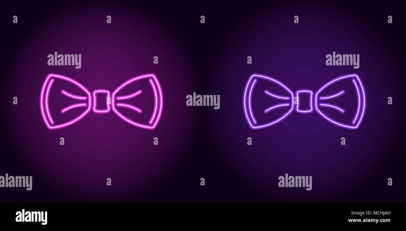 Neon bow tie in purple and violet color. Vector illustration of neon ...