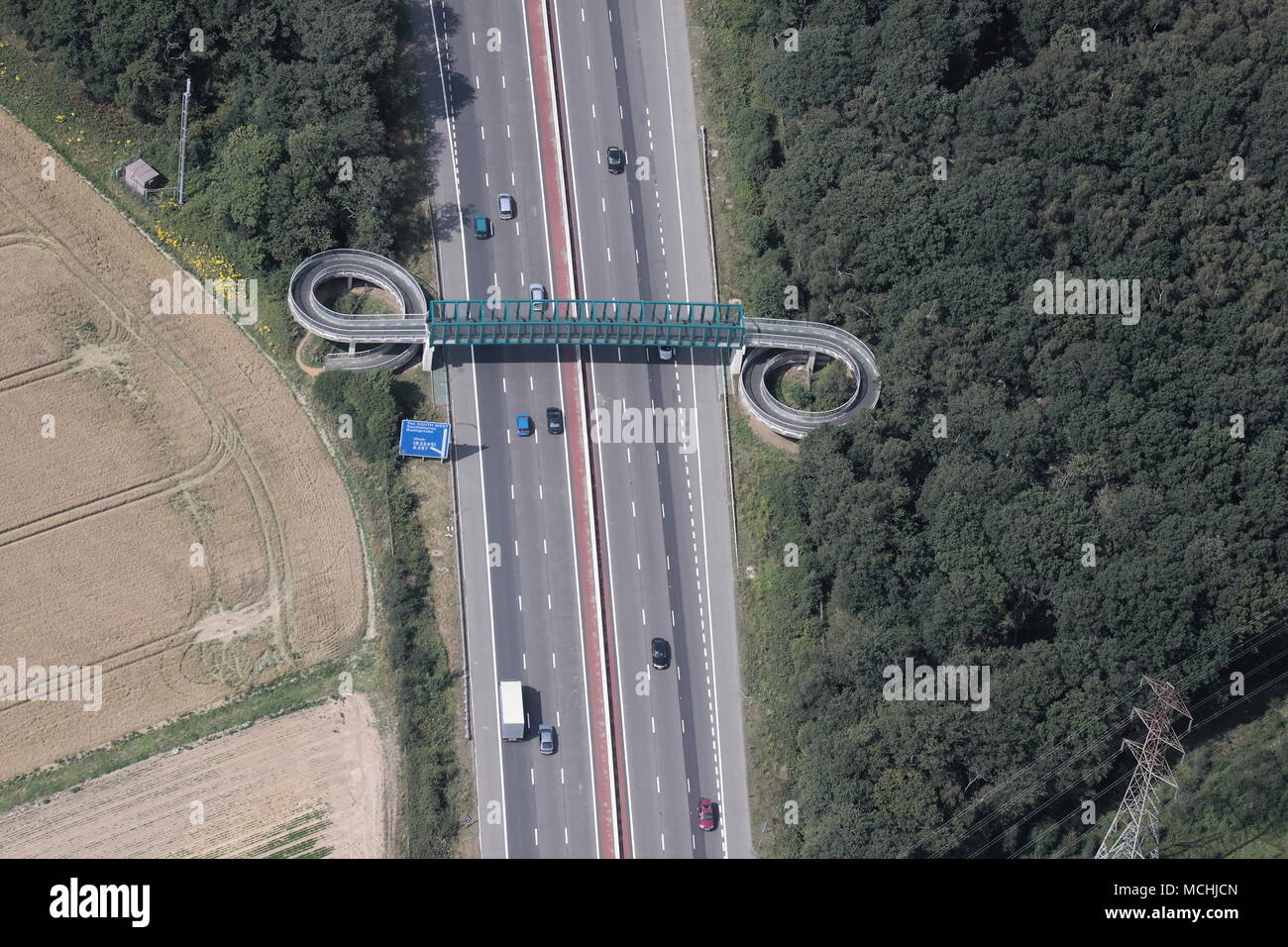 Aerial view of a spiral footbridge over the m3 hi-res stock photography ...