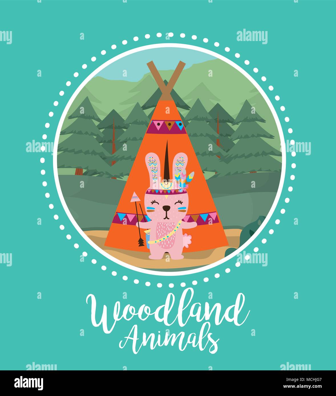 Rabbit woodland animals cute cartoons over blue background Stock Vector ...