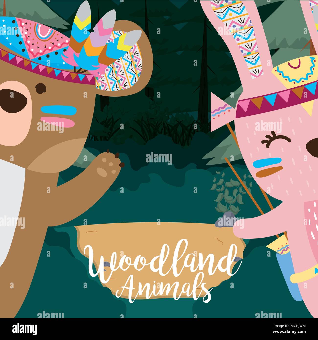 Bear and rabbit woodland animals cute cartoons Stock Vector Image & Art ...