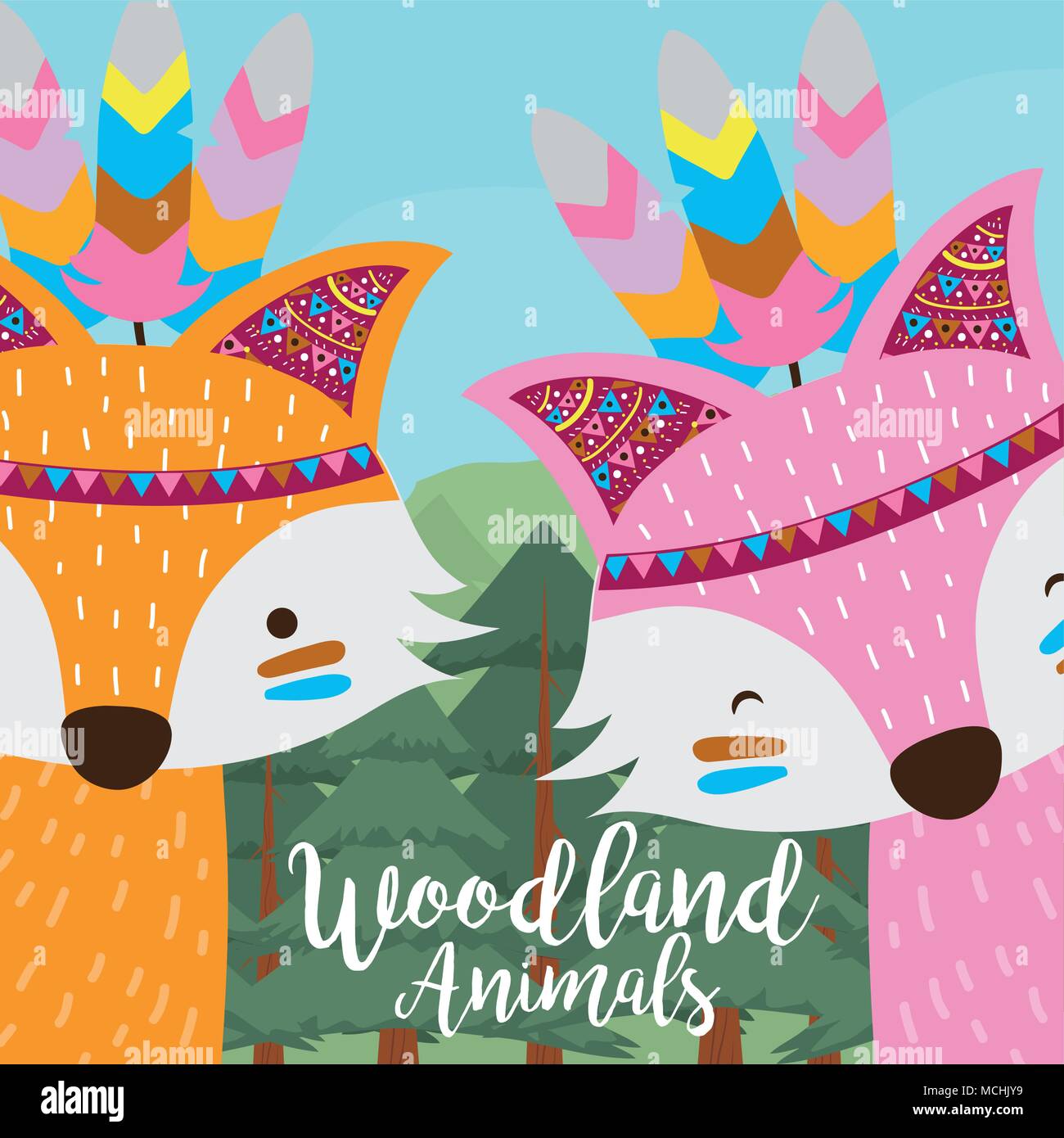 Foxes woodland animals cute cartoons vector illustration graphic design ...