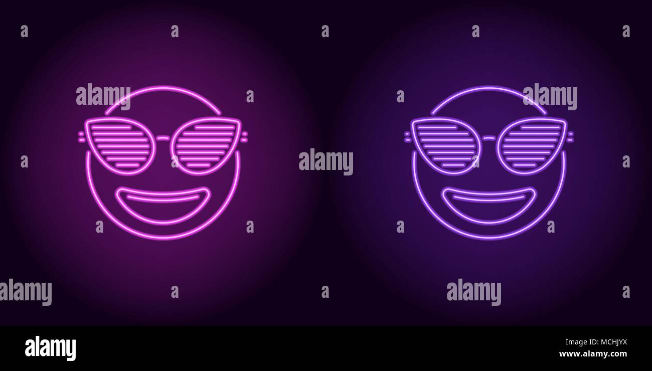 Neon stylish emoji in purple and violet color. Vector illustration of ...