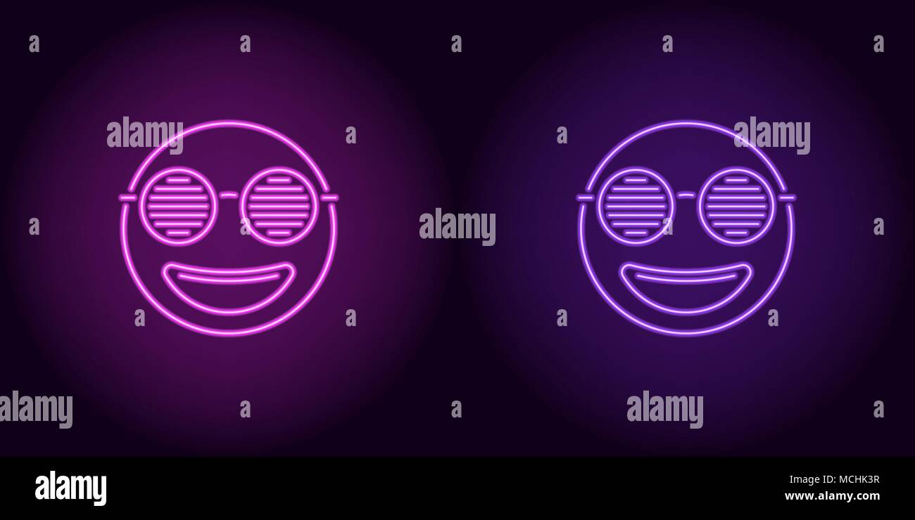 Neon stylish emoji in purple and violet color. Vector illustration of ...