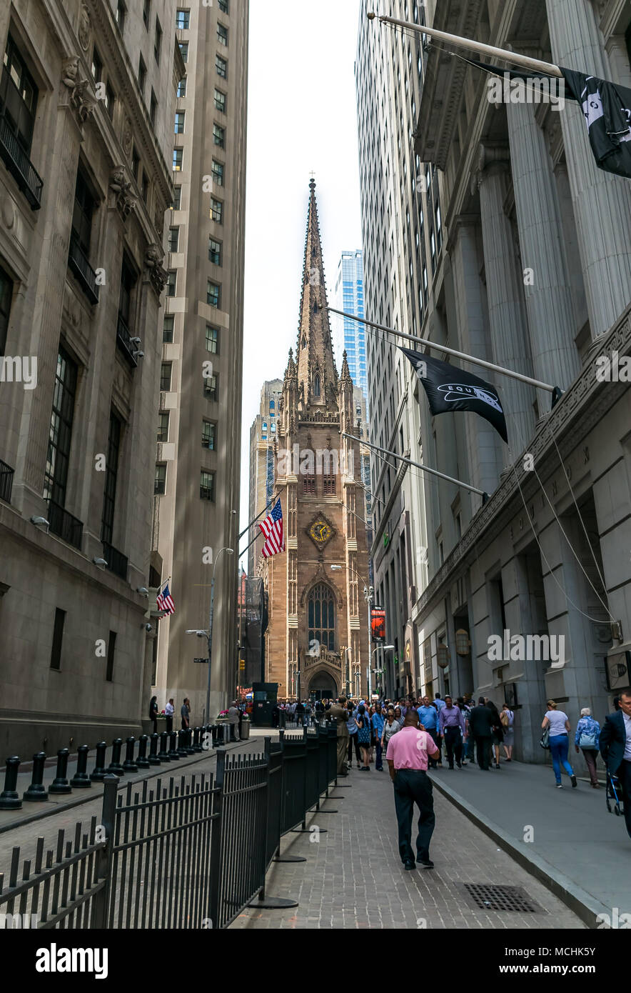 New York City Trinity Church View From Wall Street Stock Photo - Alamy