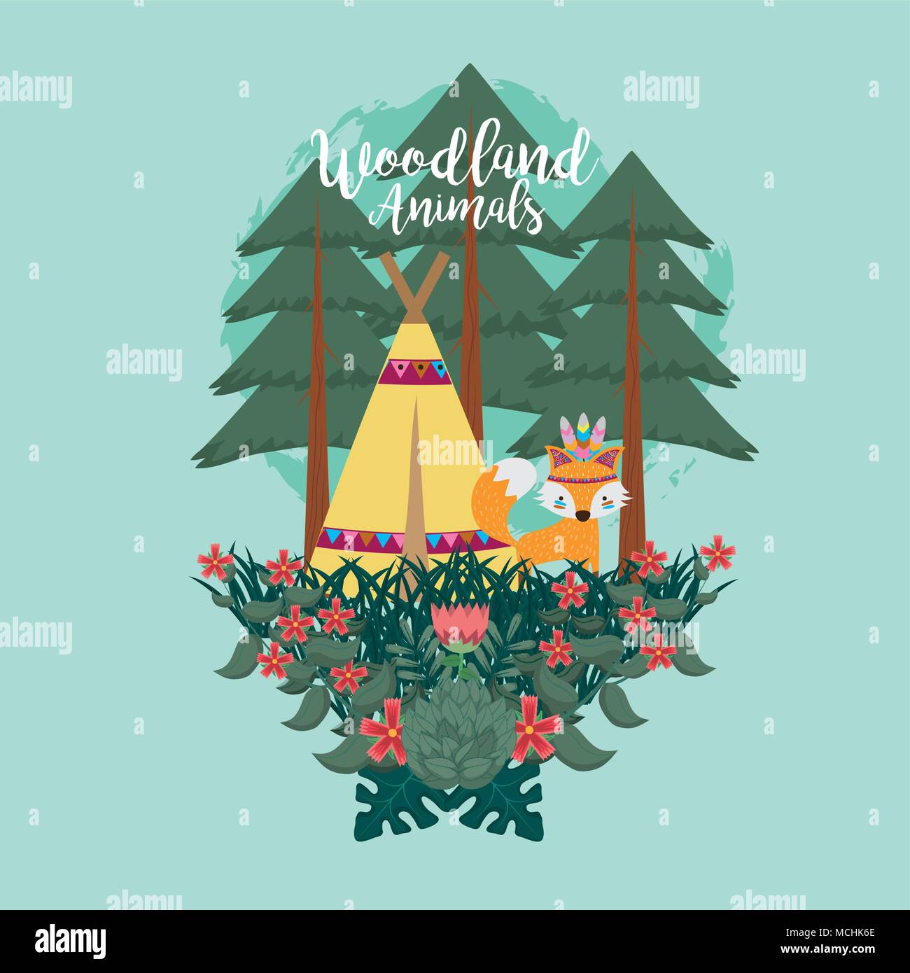 Fox woodland animals cute cartoons over blue background woodland ...
