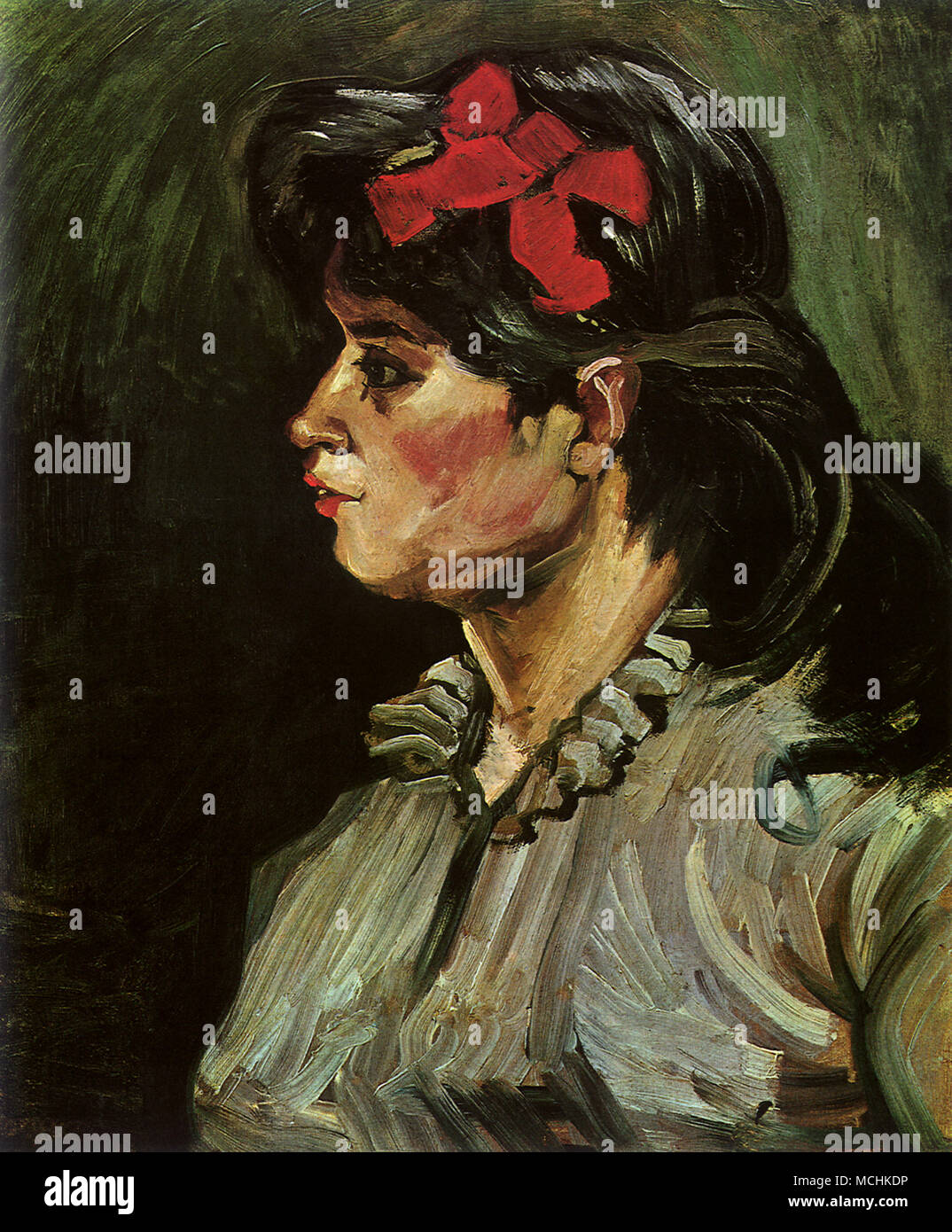 Portrait of a Woman with Red Ribbon Stock Photo - Alamy