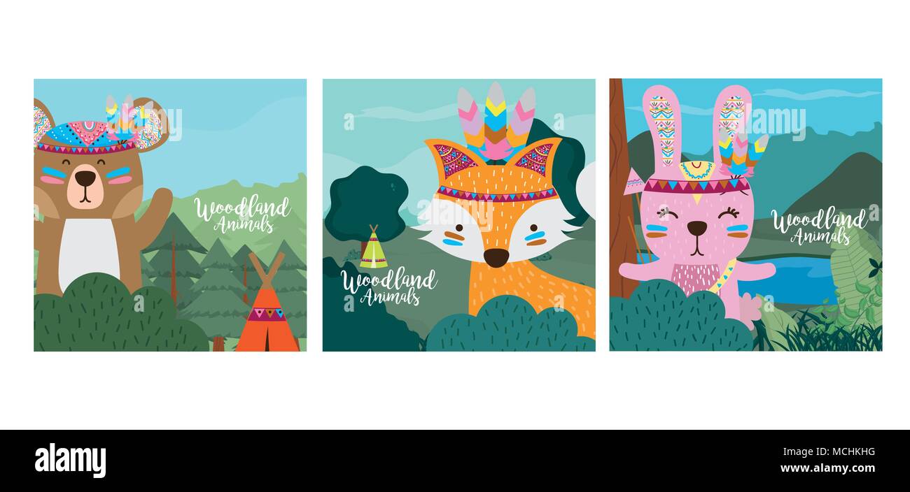 Set of cute animals card vector illustration graphic design Stock ...