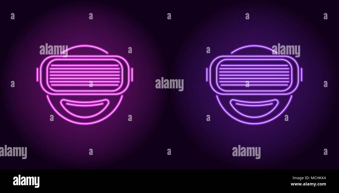 Neon VR glasses in purple and violet color. Vector illustration of neon ...