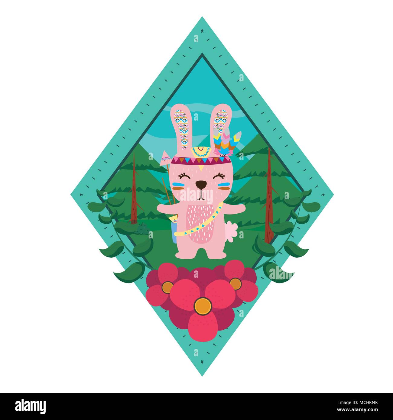 Rabbit woodland anima cute cartoon on rhombus symbol Stock Vector Image ...