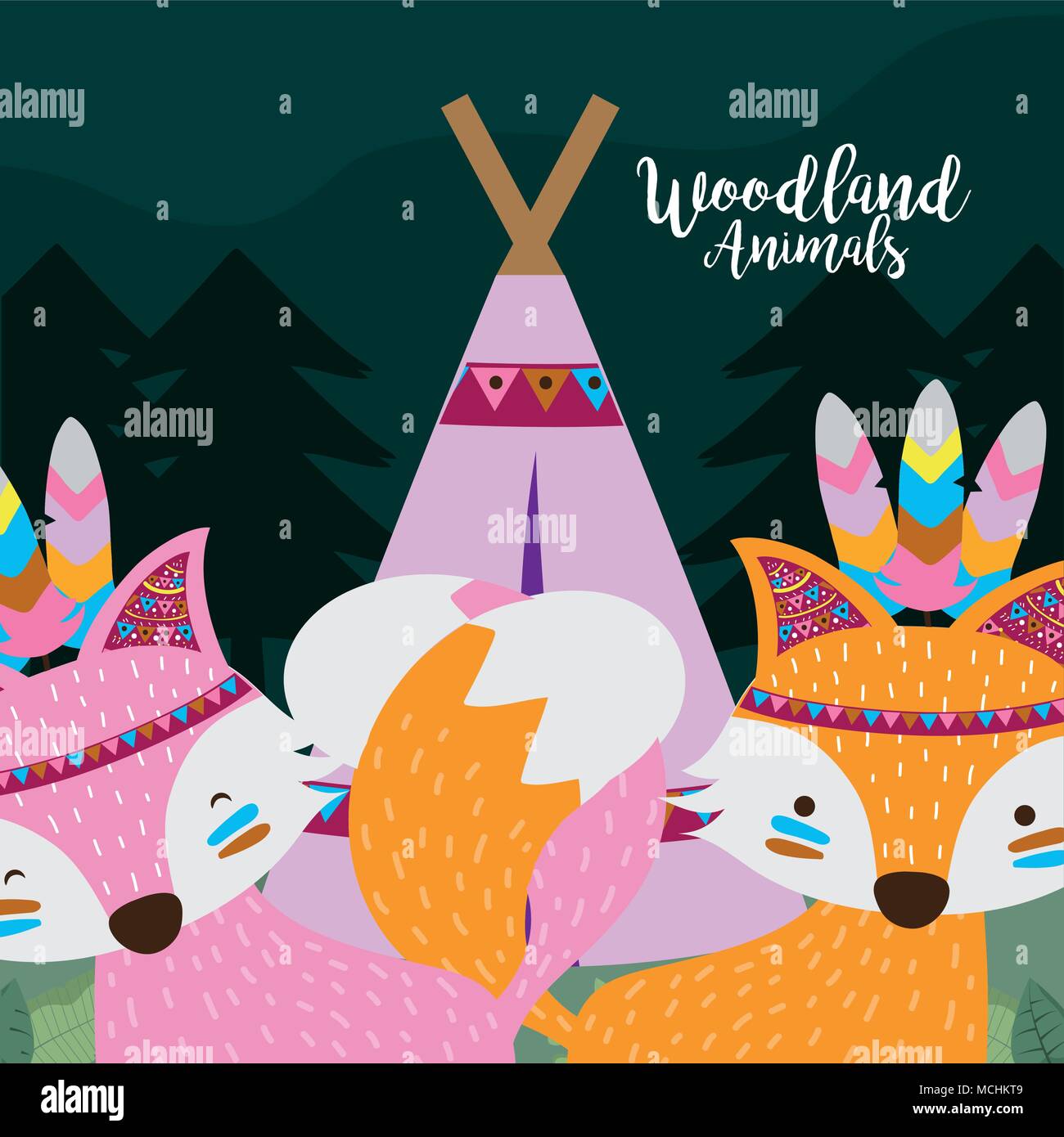 Foxes woodland animals cute cartoons vector illustration graphic design ...