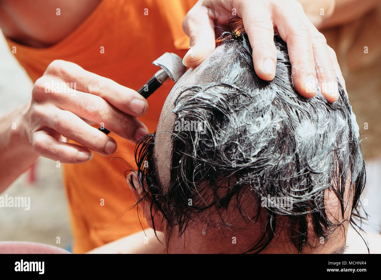 The ceremony of shaving the hair, Buddhist Ordination Stock Photo - Alamy