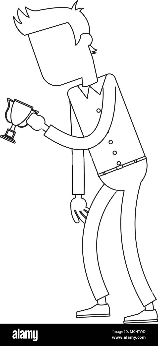 Sad businessman with little trophy on black and white colors Stock ...