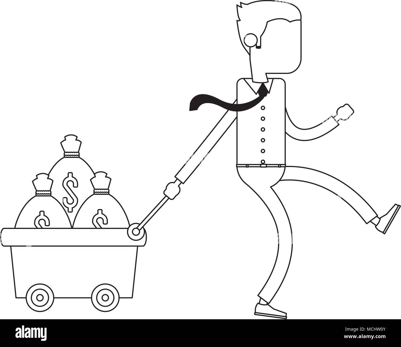 Businessman pulling cart with money on black and white colors Stock ...