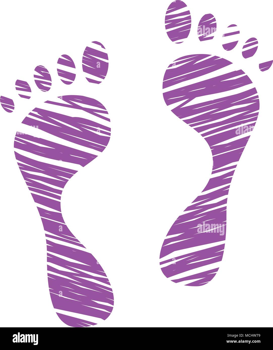 Sketched human footprints, stylized scratched footstep, hatched man ...