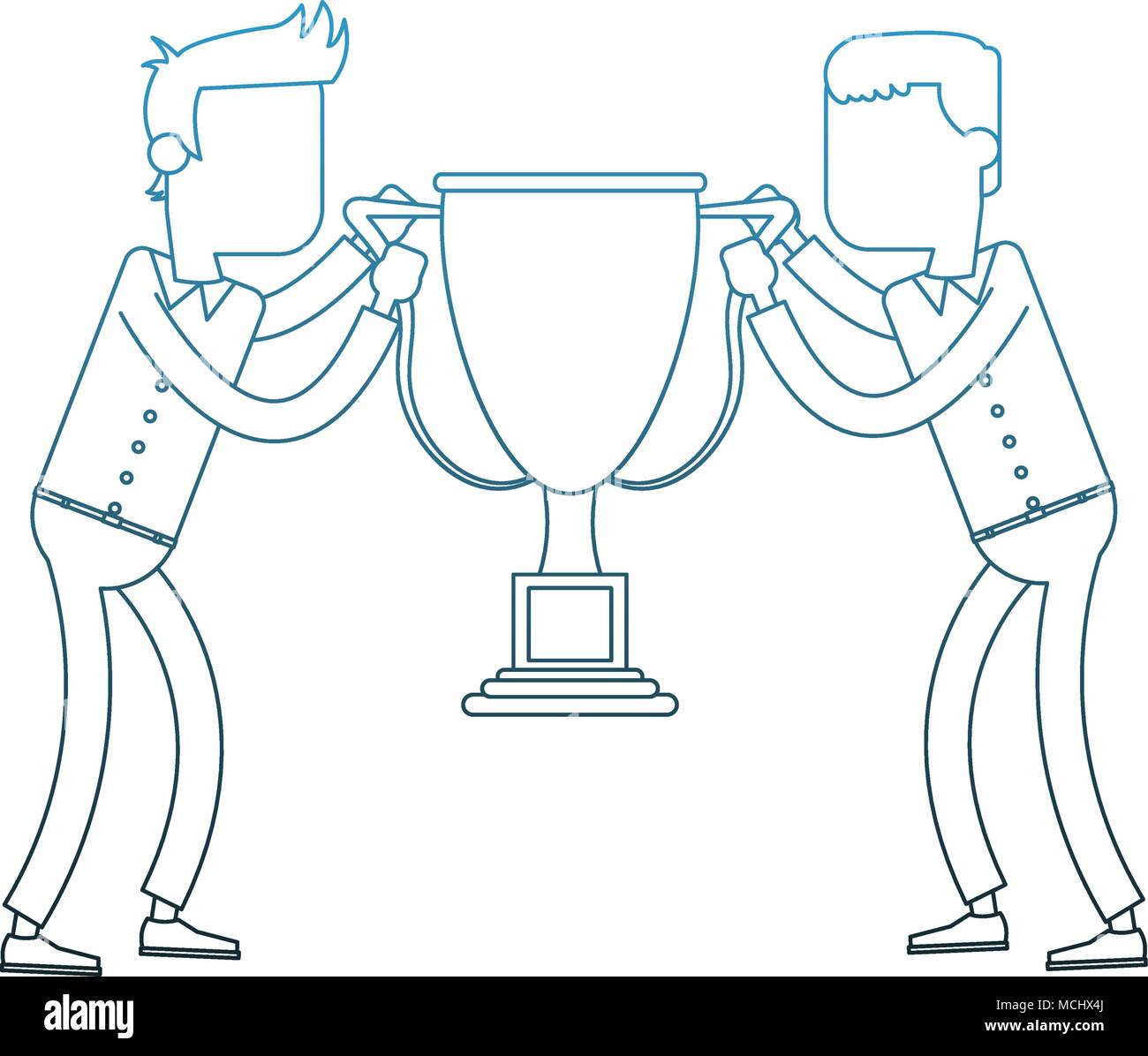 Business teamwork with trophy cup on blue lines Stock Vector Image ...