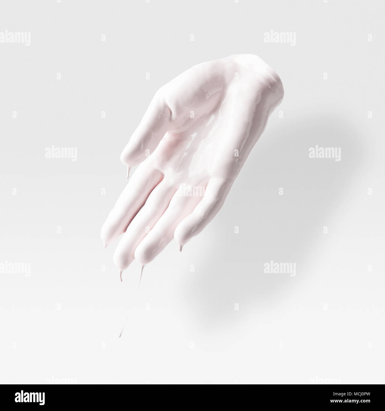 abstract sculpture in shape of human arm in white paint on white Stock ...
