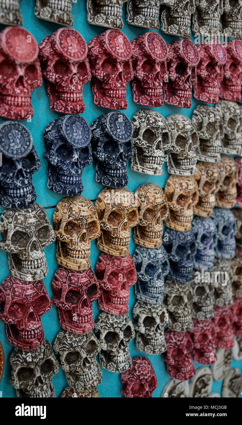Decorative Mayan Skulls in Playa Del Carmen, Mexico Stock Photo - Alamy