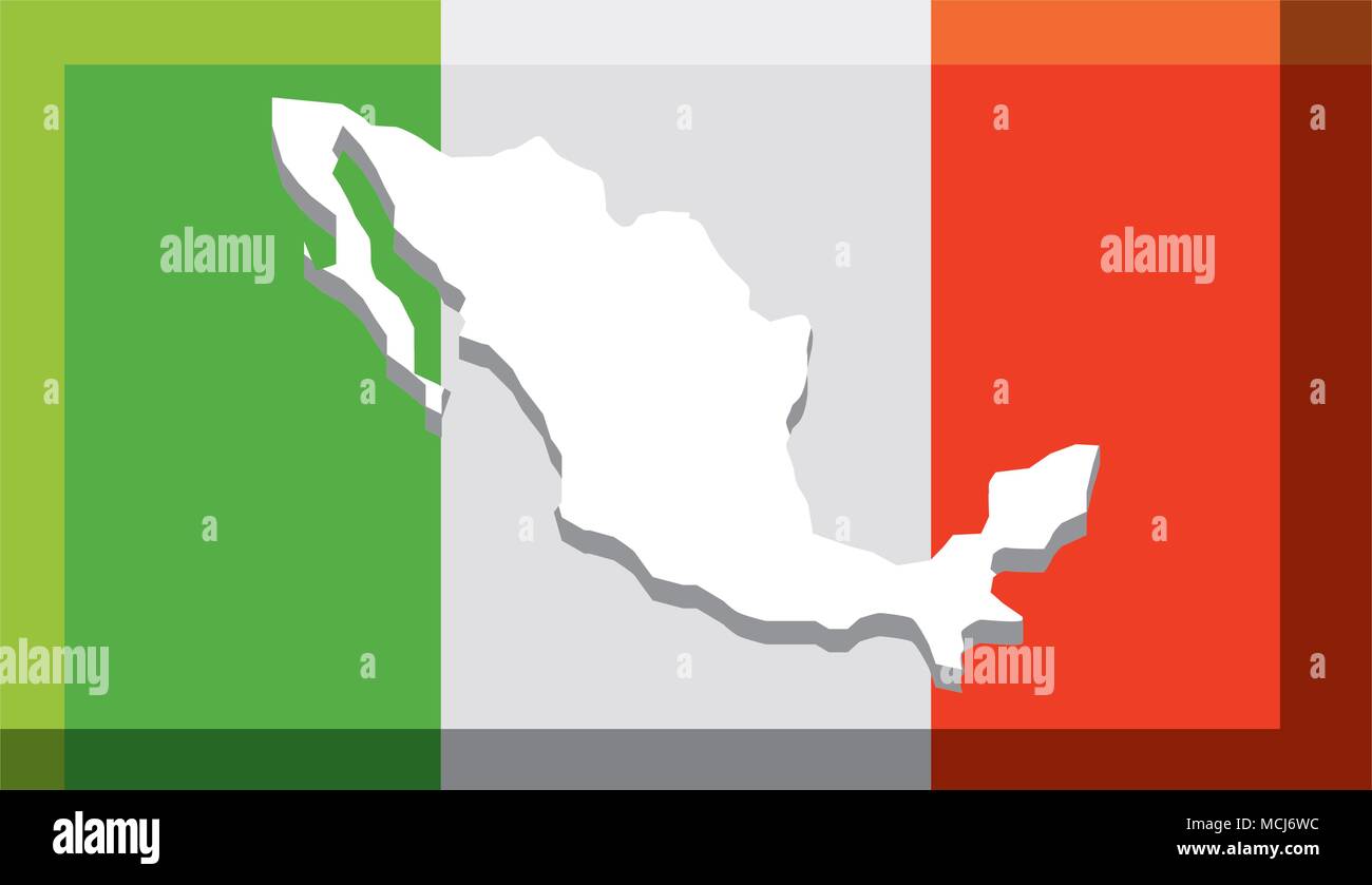 flag of mexico with country map shape over white background, colorful ...
