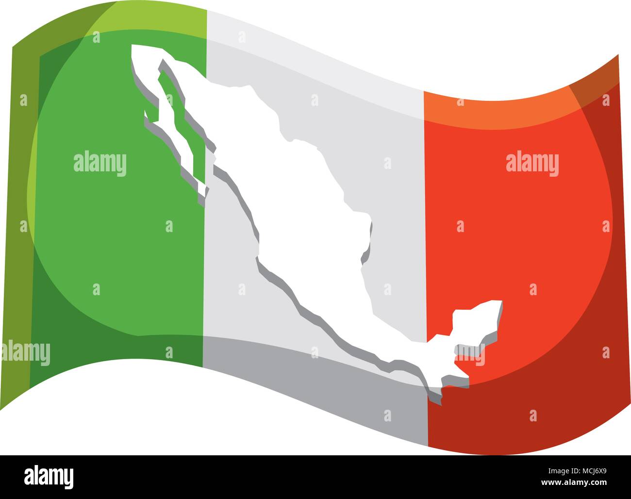 flag of mexico with country map shape over white background, colorful ...