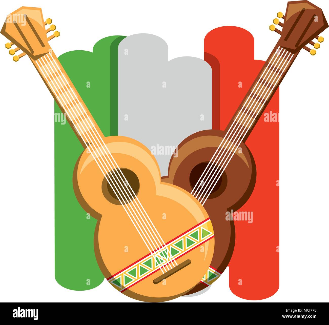 Flag of mexico and guitars icon over white background, colorful design ...