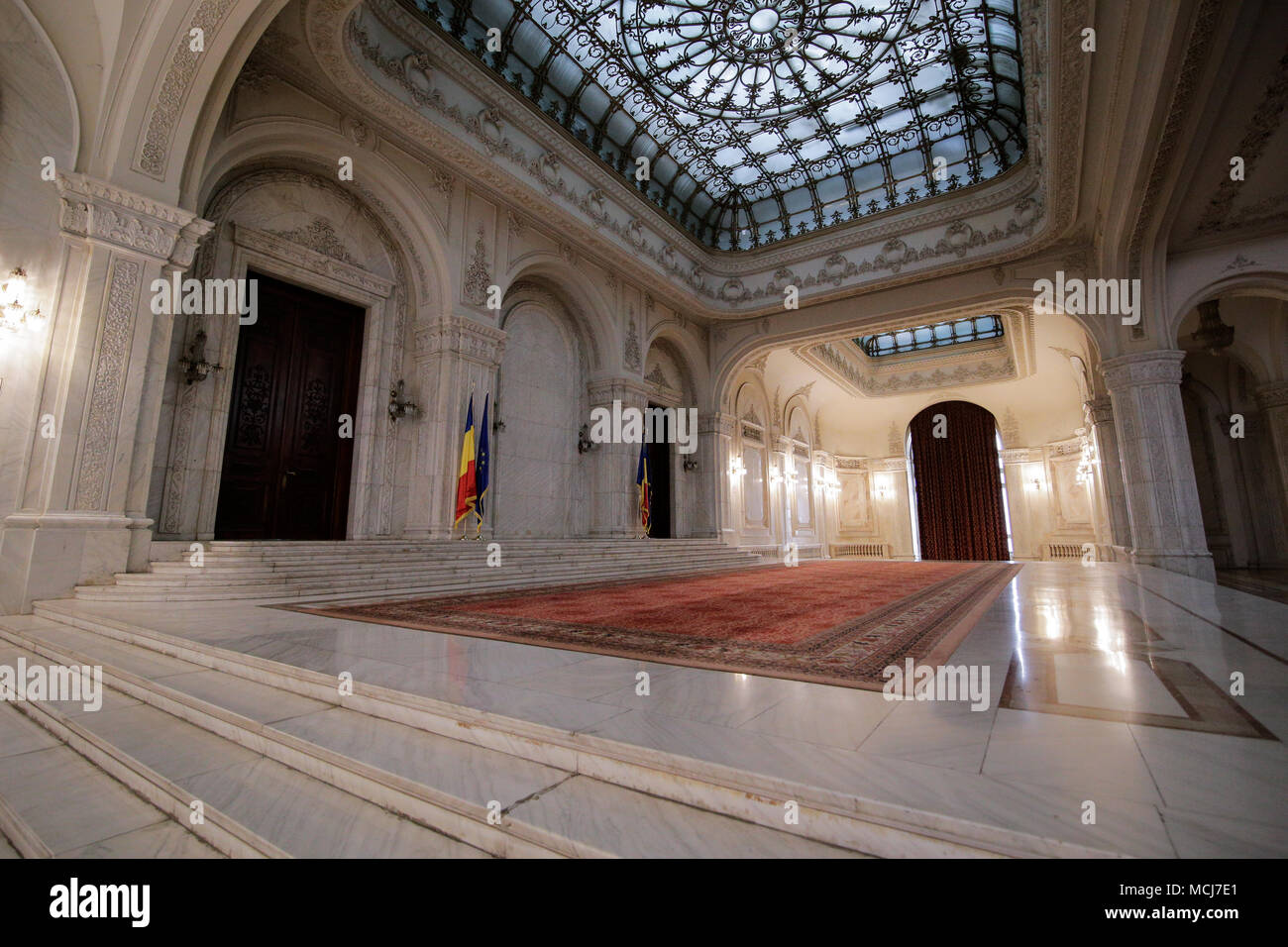 Architectural indoor details from the Romanian Palace of Parliament ...